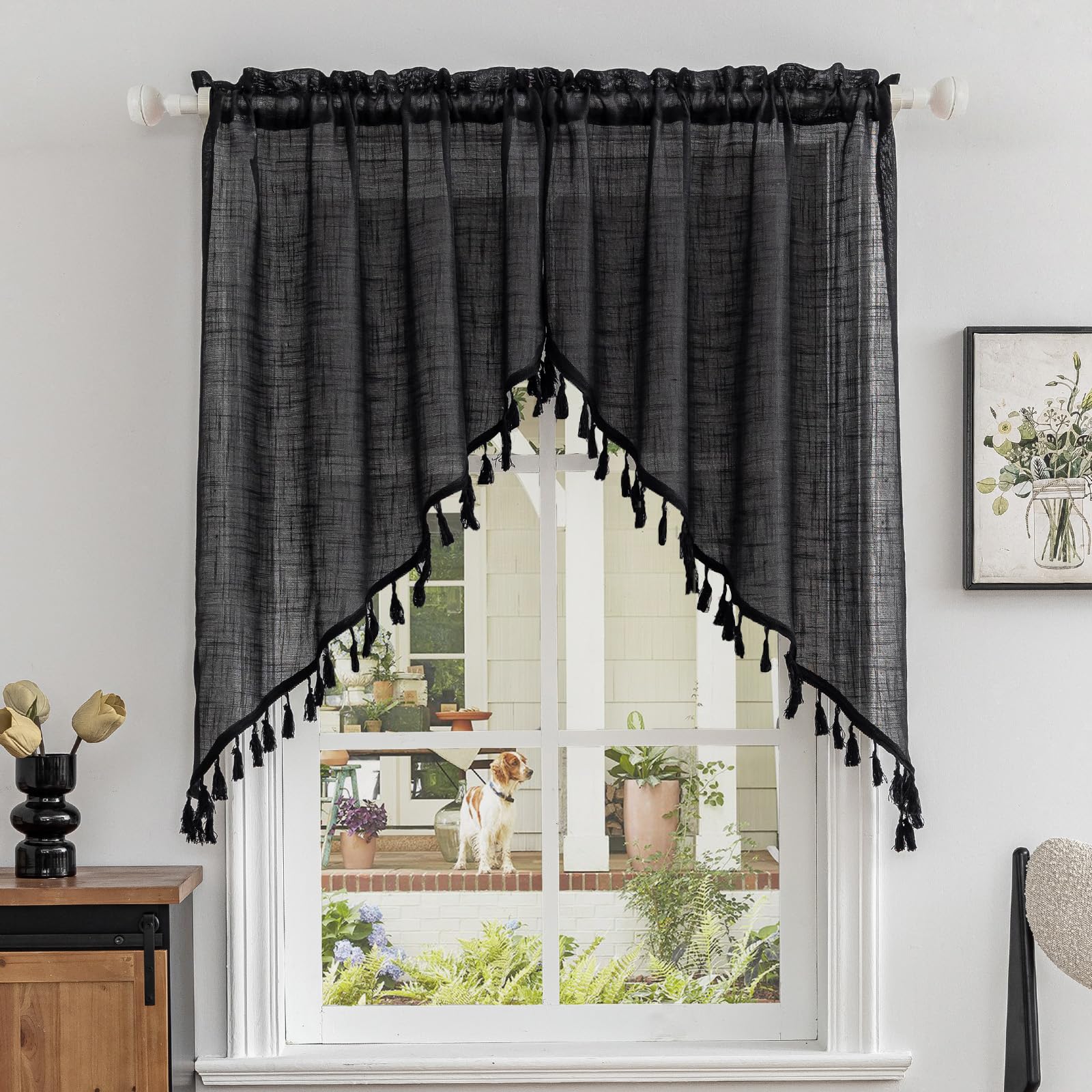 Amazon.com: Beda Home Tassel Linen Textured Swag Curtain Valance for ...