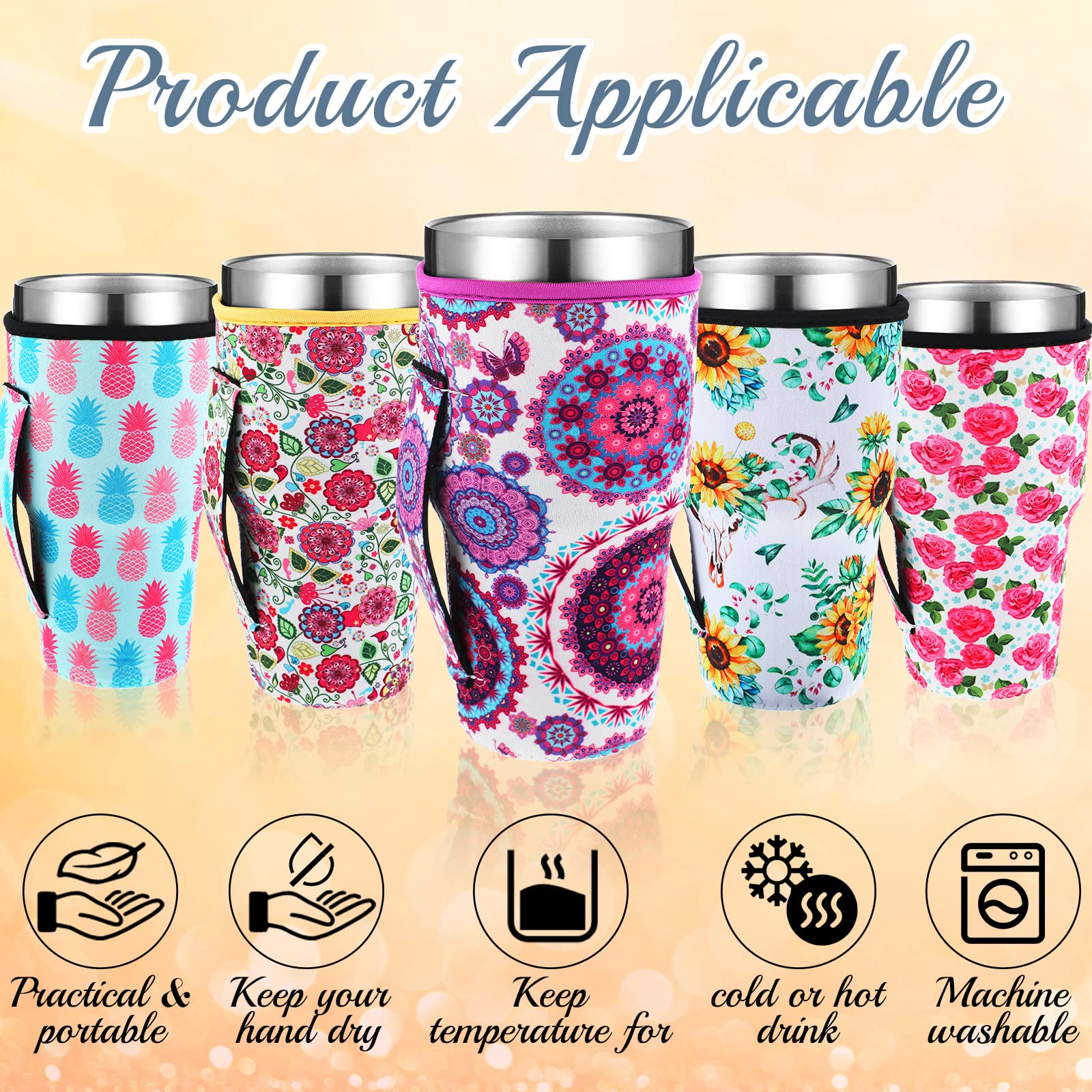 40 Pieces Reusable Iced Coffee Cup Sleeve Drinks Sleeve Holder with ...