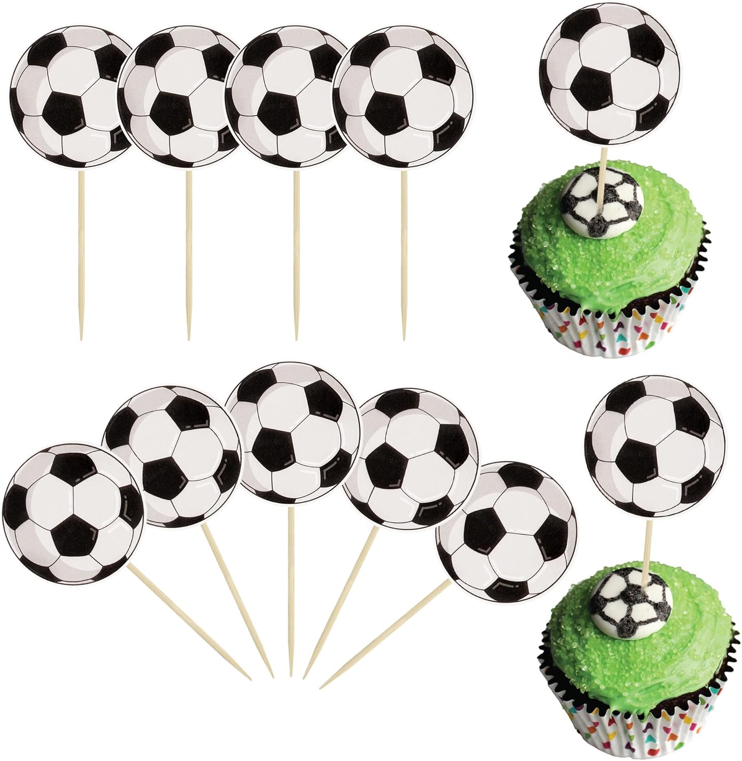 Amazon.com: 36Pcs Soccer Ball Cupcake Toppers Sports Theme Football ...