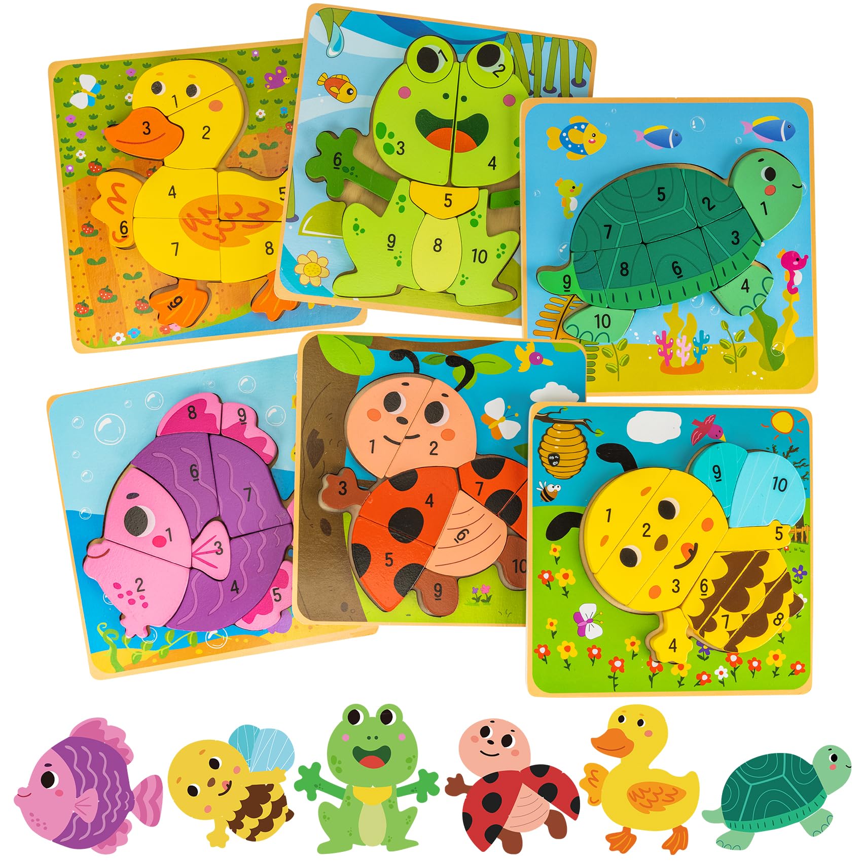 Amazon.com: deli Wooden Toddler Puzzles, 6 Pcs Animals Puzzles for ...
