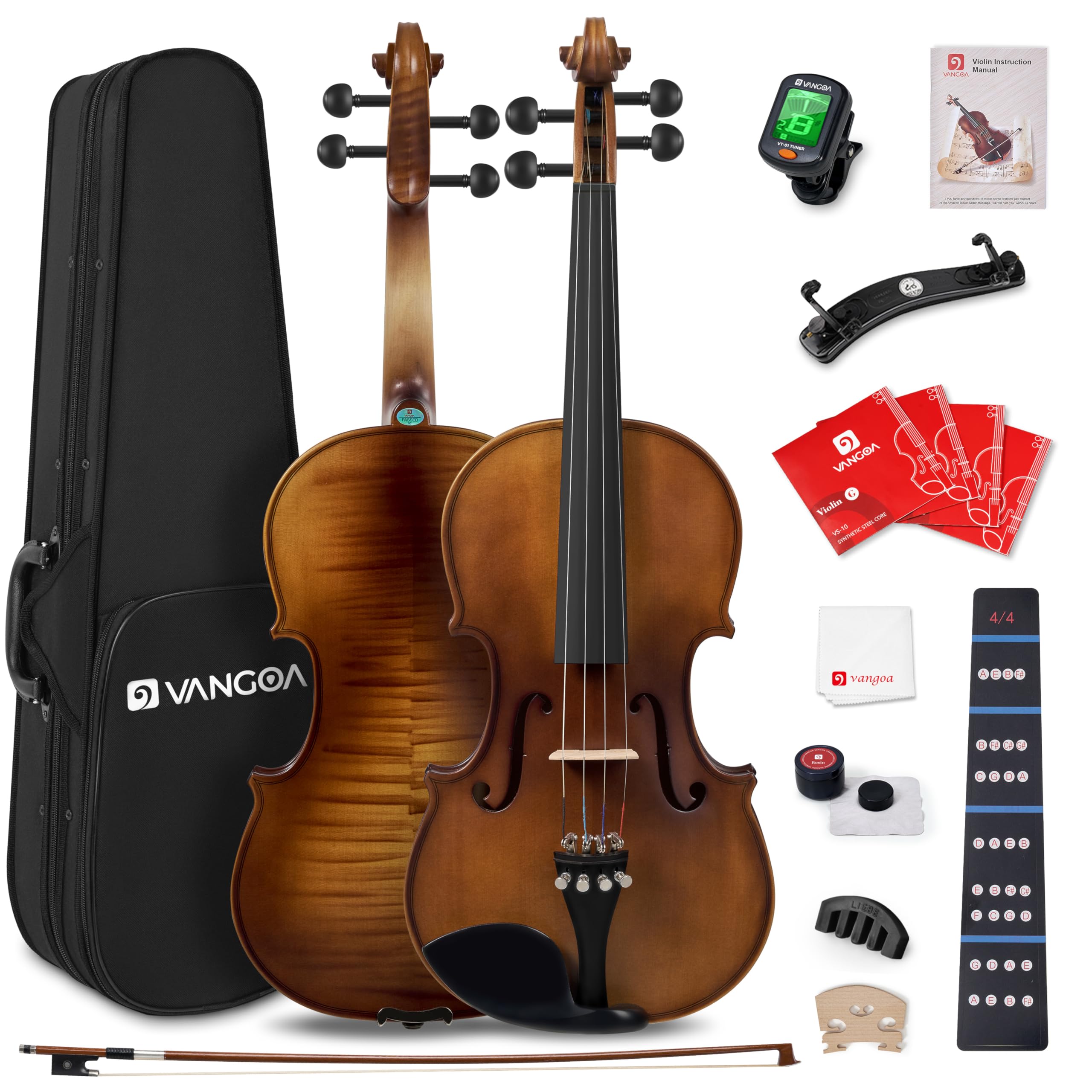 Vangoa Violin 4/4 Full Size Set, Fiddle Solid Wood Acoustic Violins Kit ...