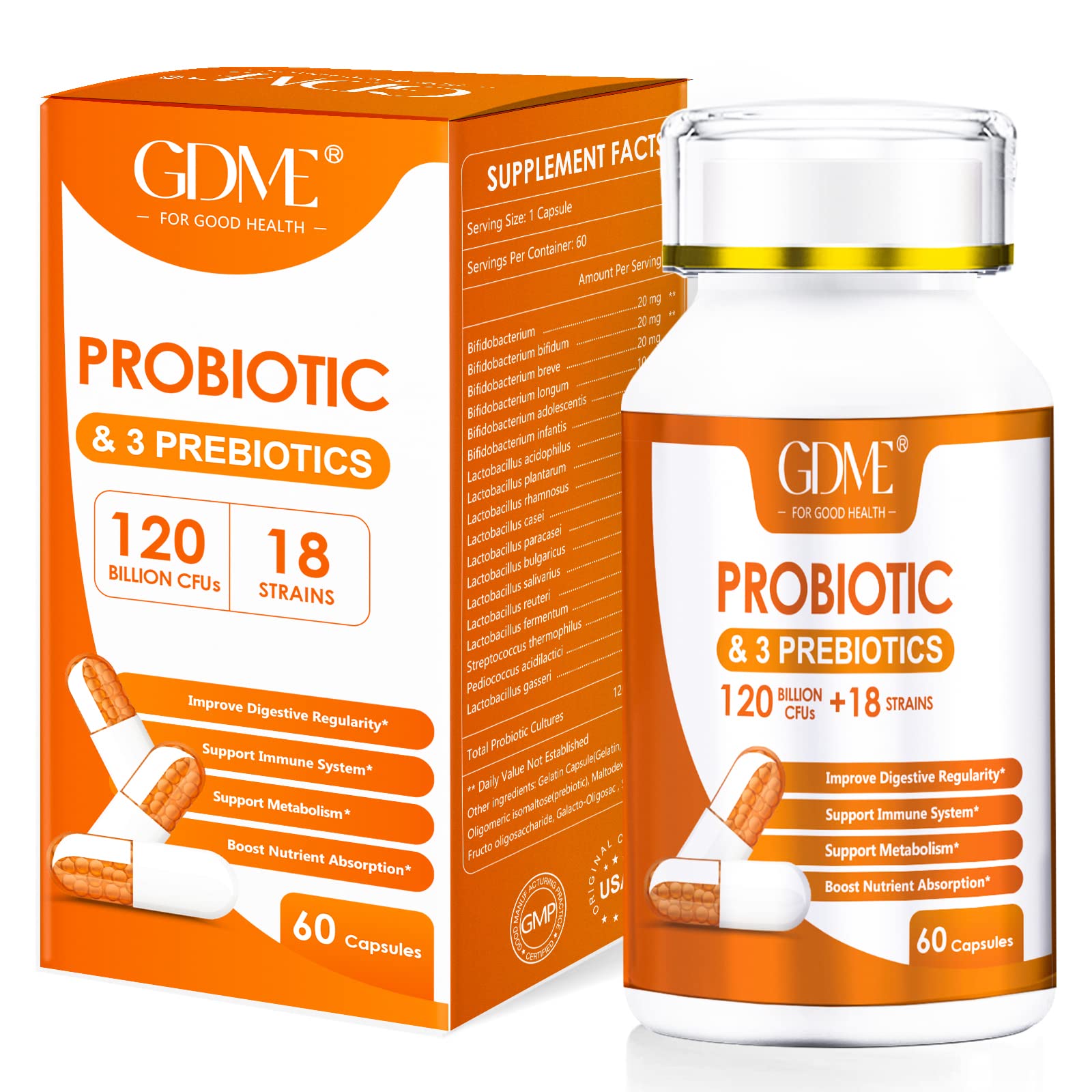 Buy GDME Probiotic s, 60 s 120 Billion CFU 18 Strains, Contains 3 ...