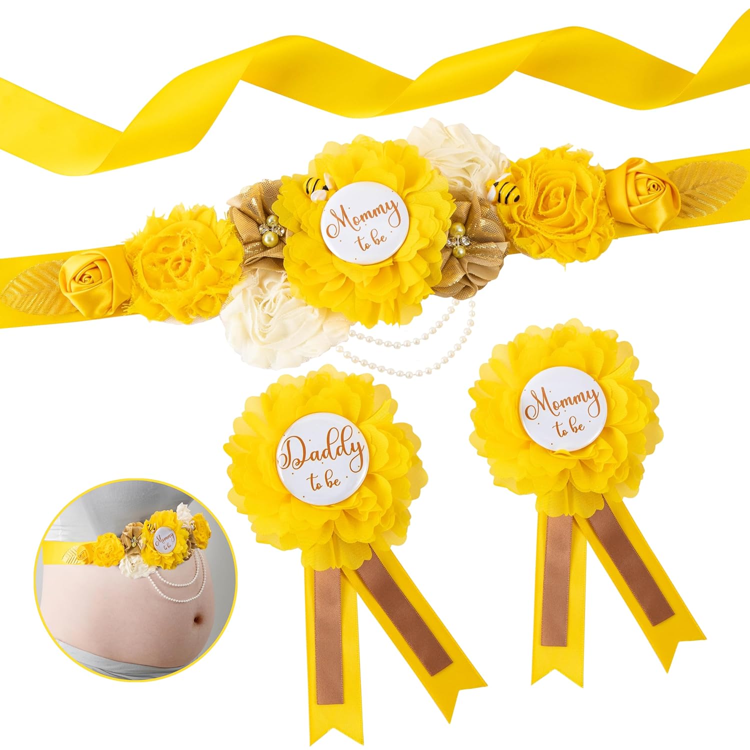 Amazon.com: Maternity Sash Daddy to Be Mommy to Be Corsage Sash Pins ...