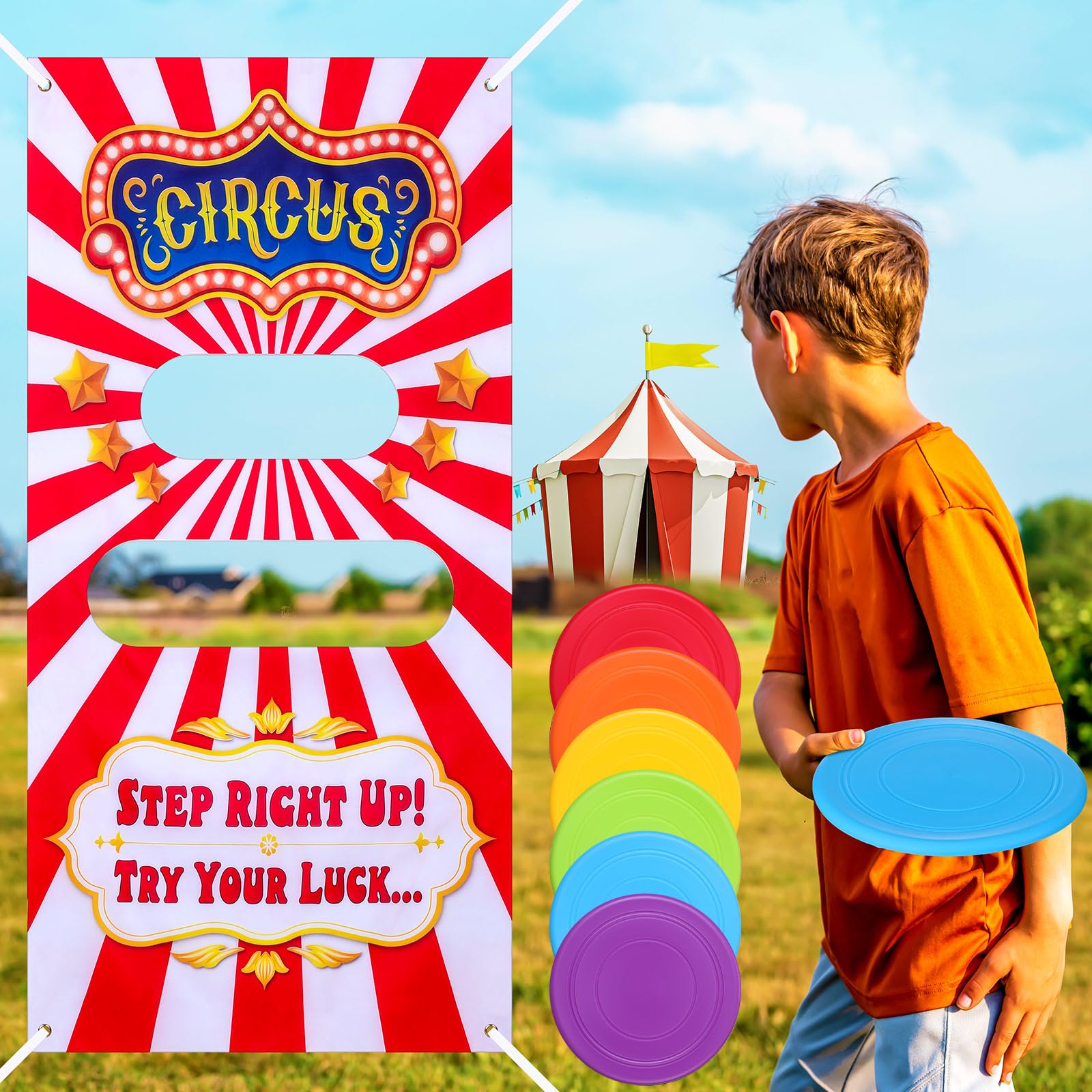VercanMonth Carnival Clown Toss Game Banner with 6 Colored Flying Discs ...