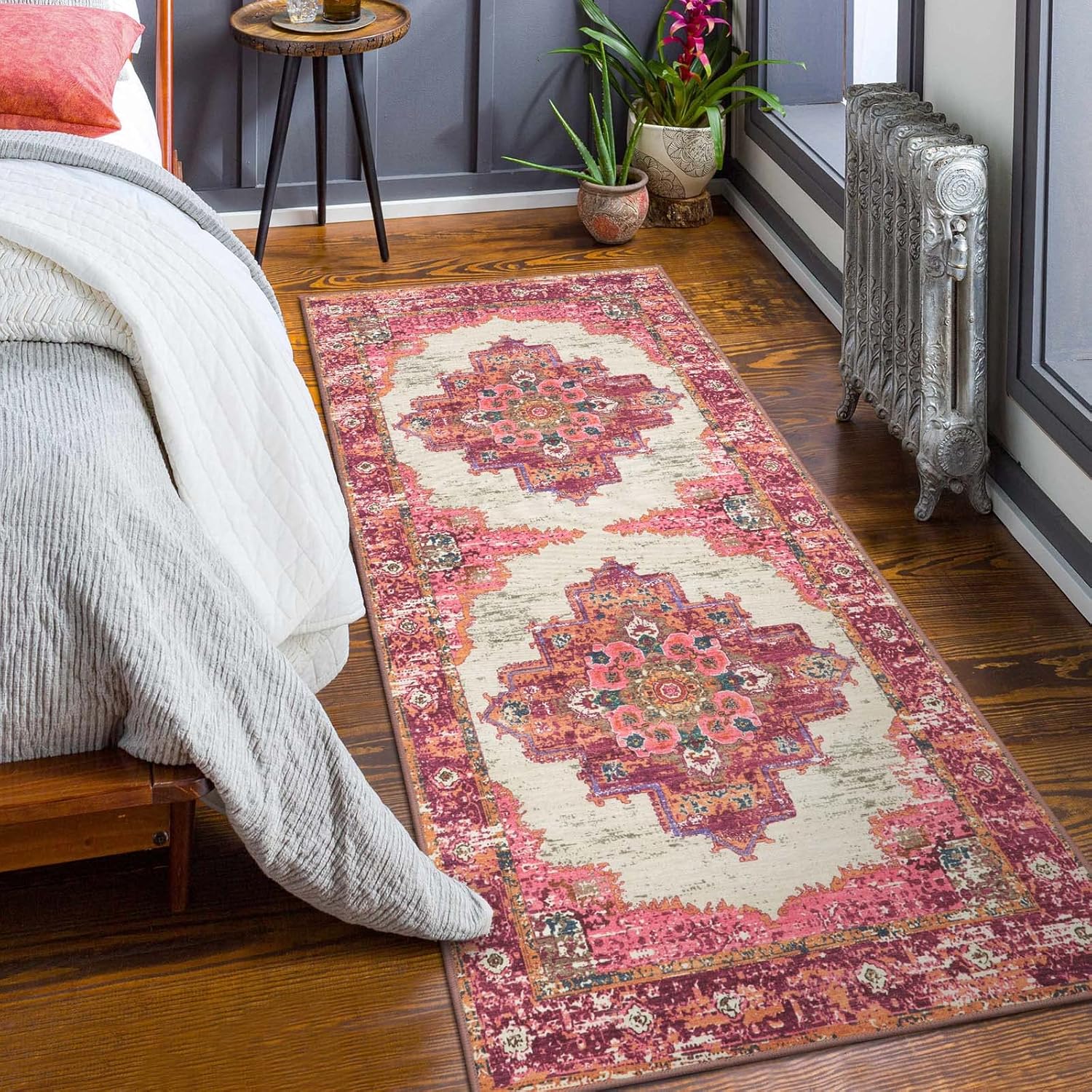 Amazon.com: Lanffia Boho Runner Rug 2x5, Hot Pink Medallion Bathroom ...