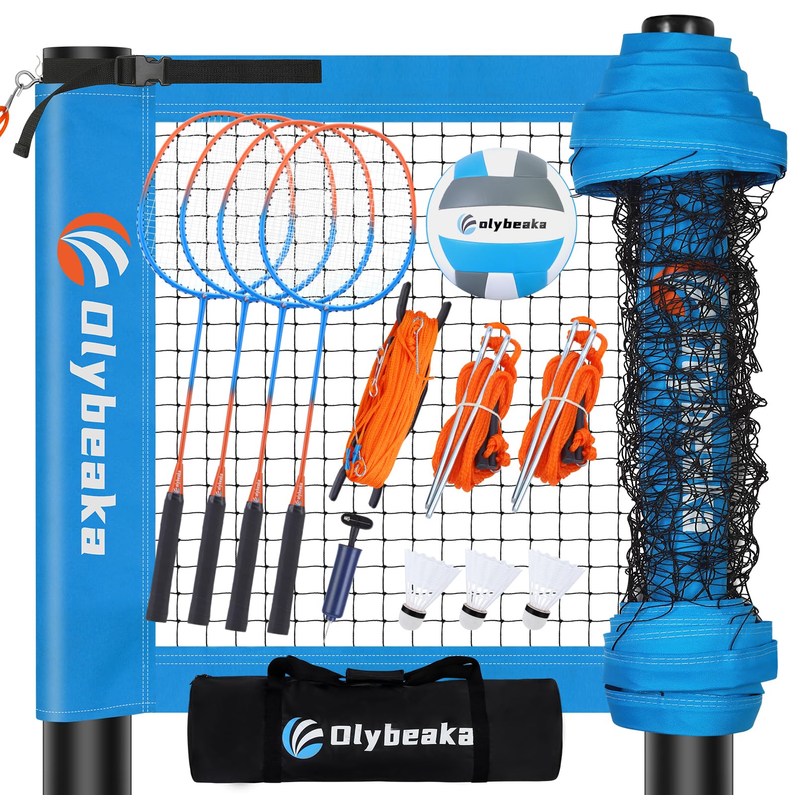 Amazon.com : Olybeaka Badminton & Volleyball Combo Set 32 ft with Net ...