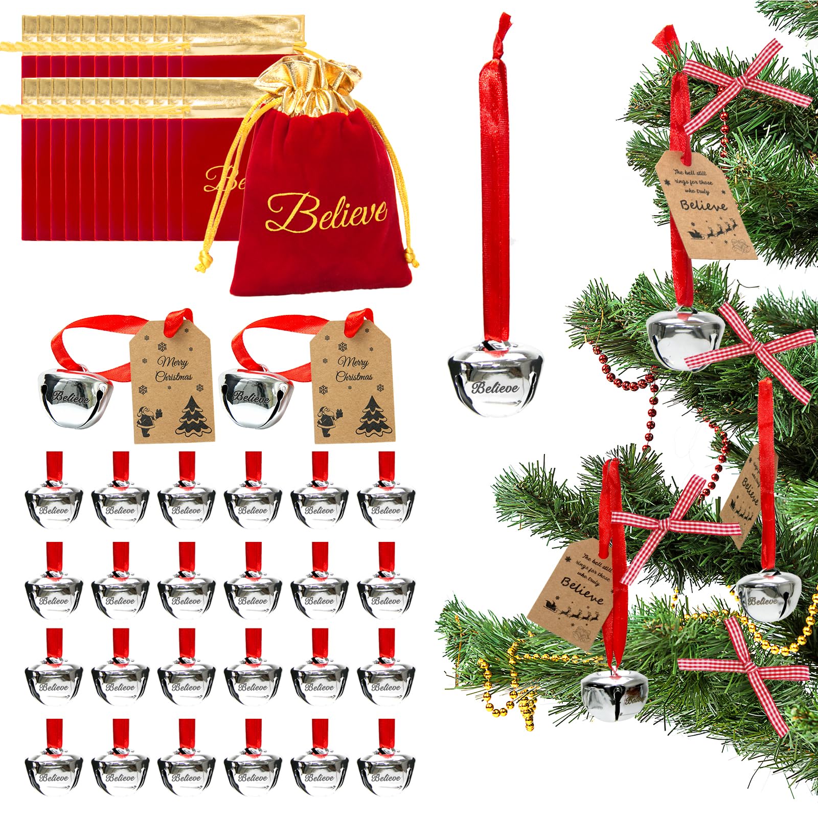 Amazon.com: 24 Sets Christmas Believe Bells Polar Express Bells ...