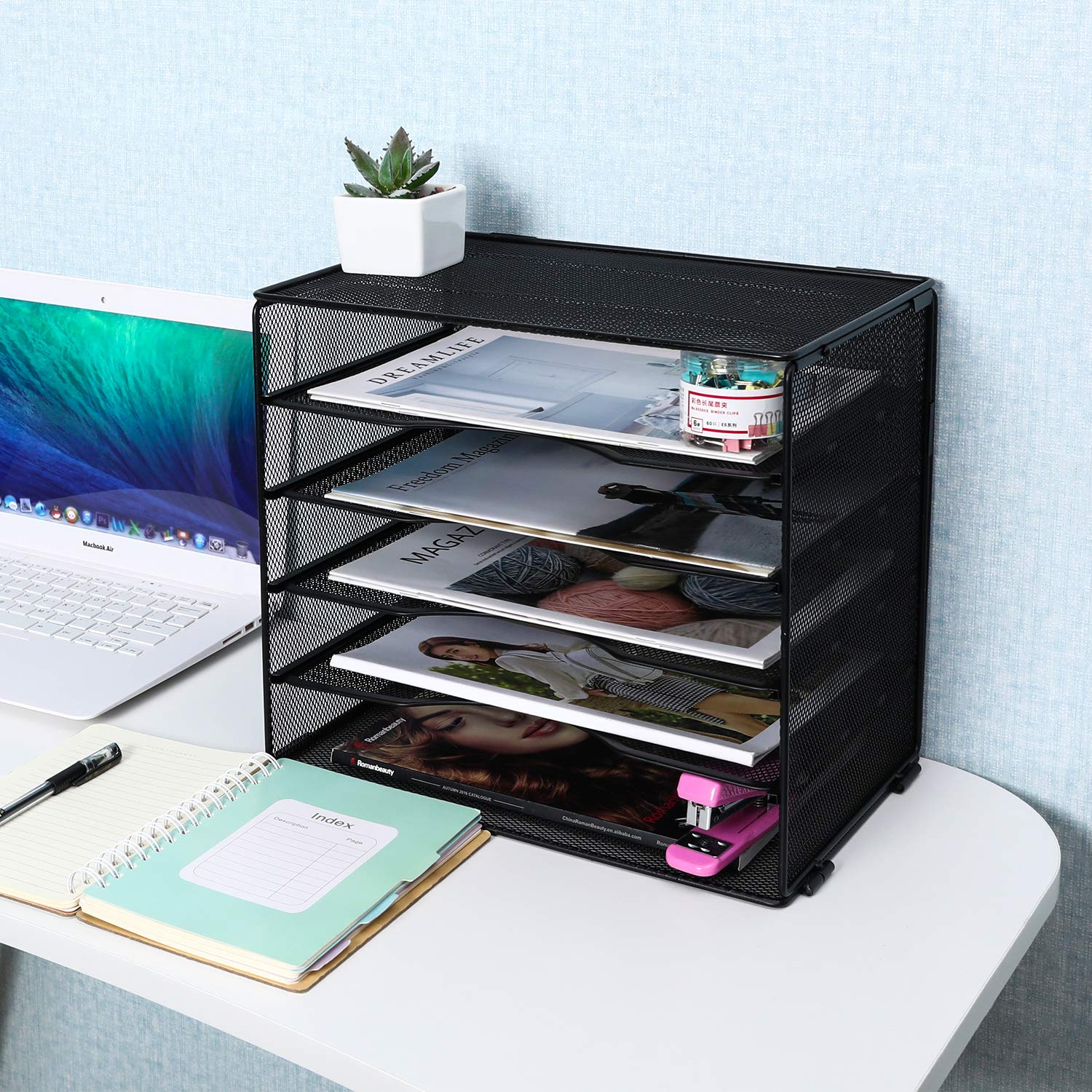EasyPAG Desktop 5 Tier A4 Mesh in Tray Office Desk Tidy File Holder ...