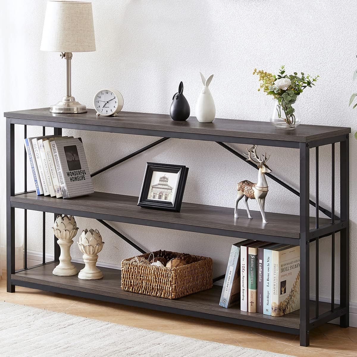 Amazon.com: LVB Industrial Console Table, Metal and Wood Sofa Table ...