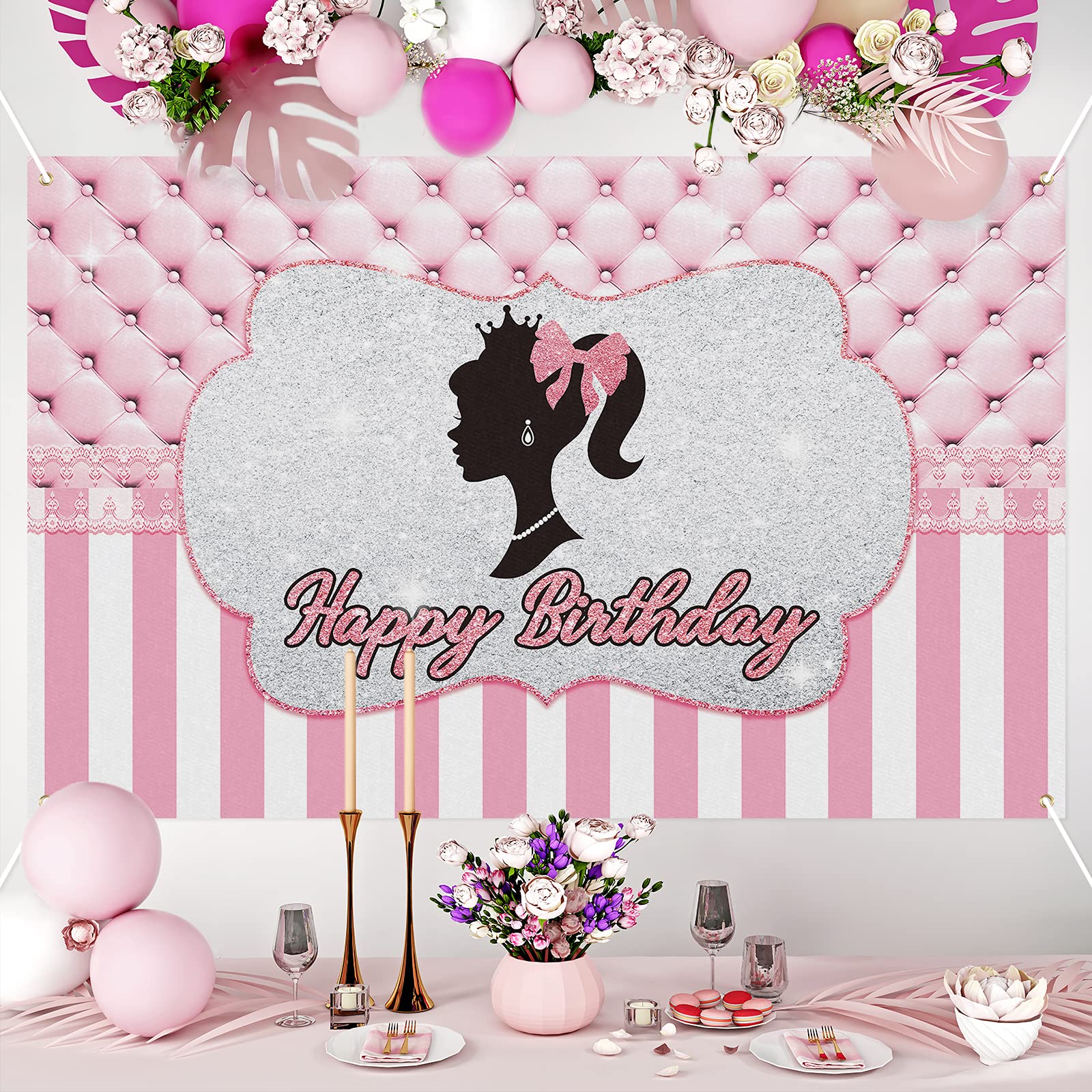 Buy Girl's Happy Birthday Backdrop Banner - Glamour Pink Girl Make Up ...