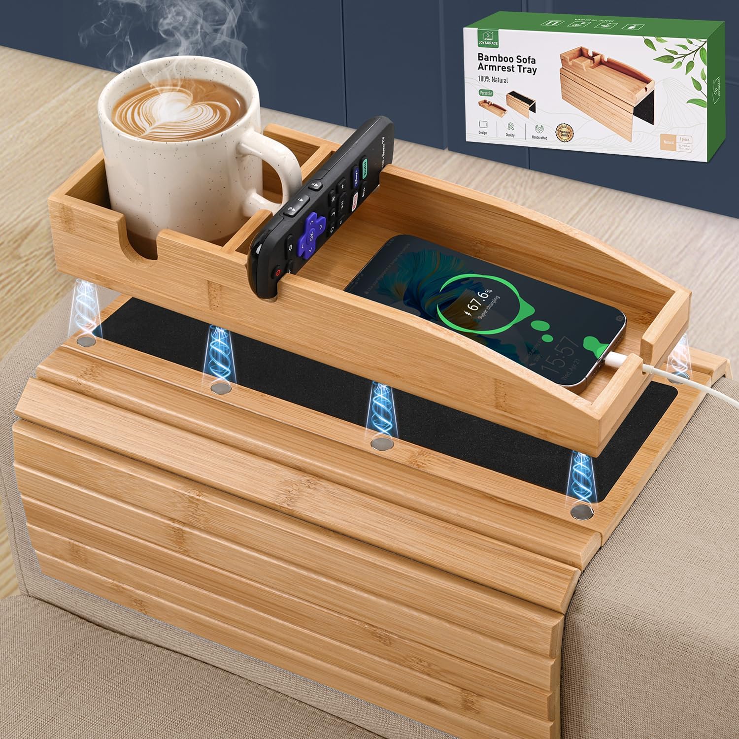 Amazon.com: 3 in 1 Bamboo Sofa Armrest Tray - Foldable Couch Arm Table ...
