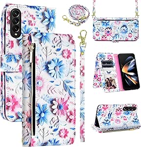 Amazon.com: Dswteny Wallet Case for Samsung Galaxy Z Fold 3 5G 2021 with Wrist Strap Shoulder ...