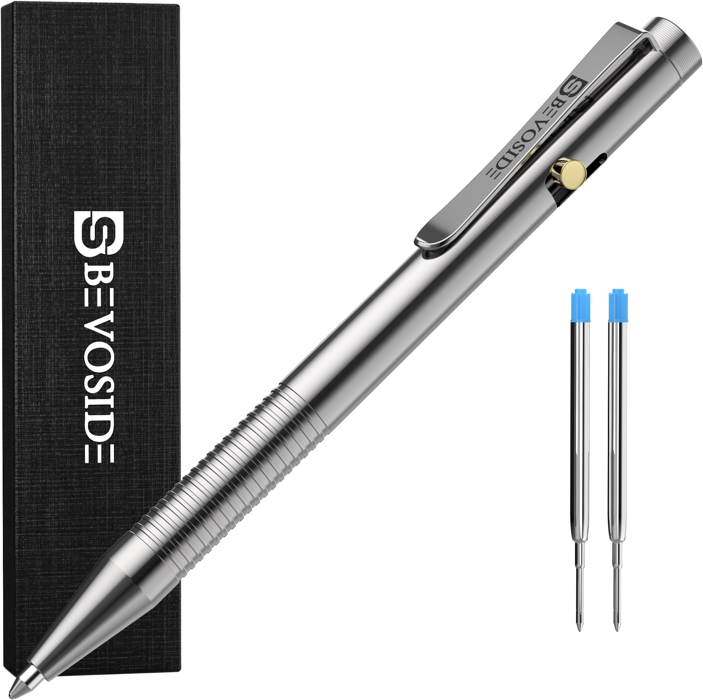 Amazon.com : BEVOSIDE Titanium Bolt Action Pen with 2 refills & Gift ...