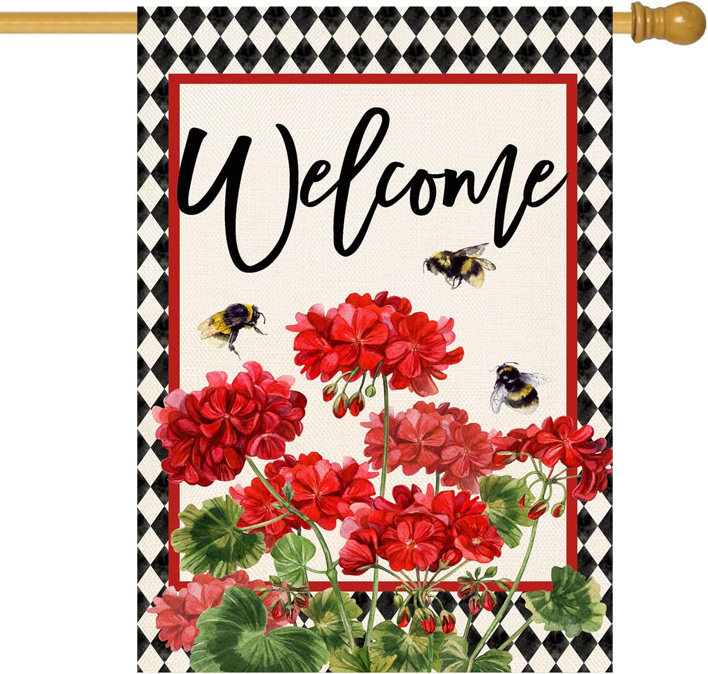 Amazon.com : Baccessor Spring Geranium Welcome House Flag Double Sided ...