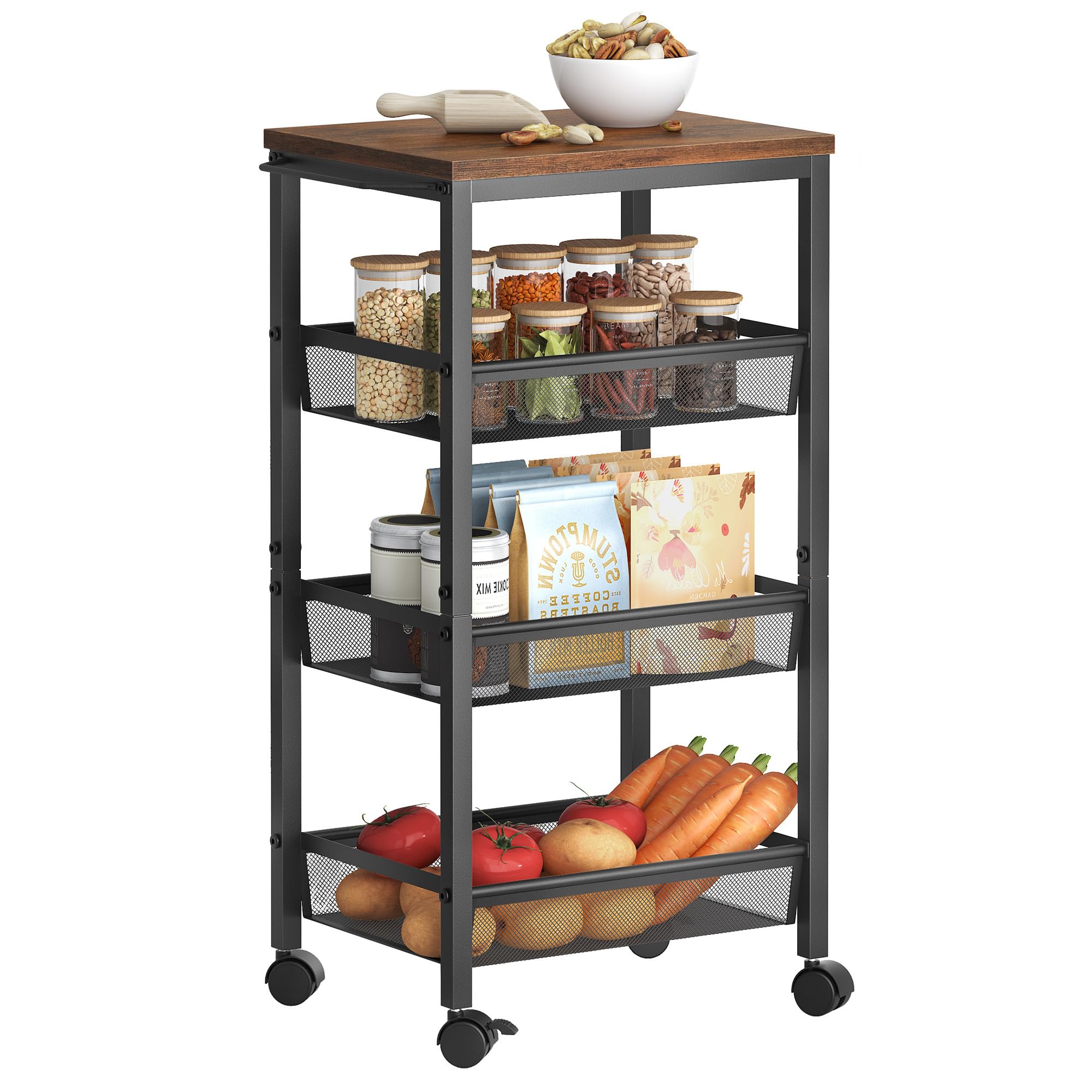 Amazon.com: Hoctieon Rolling Storage Cart, 4-Tier Wide Panel Rolling ...