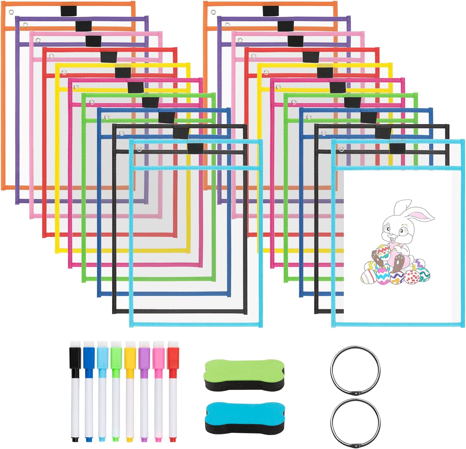 Pechor 32pcs Reusable Dry Erase Pockets Set, Plastic Dry Erase Sleeves ...