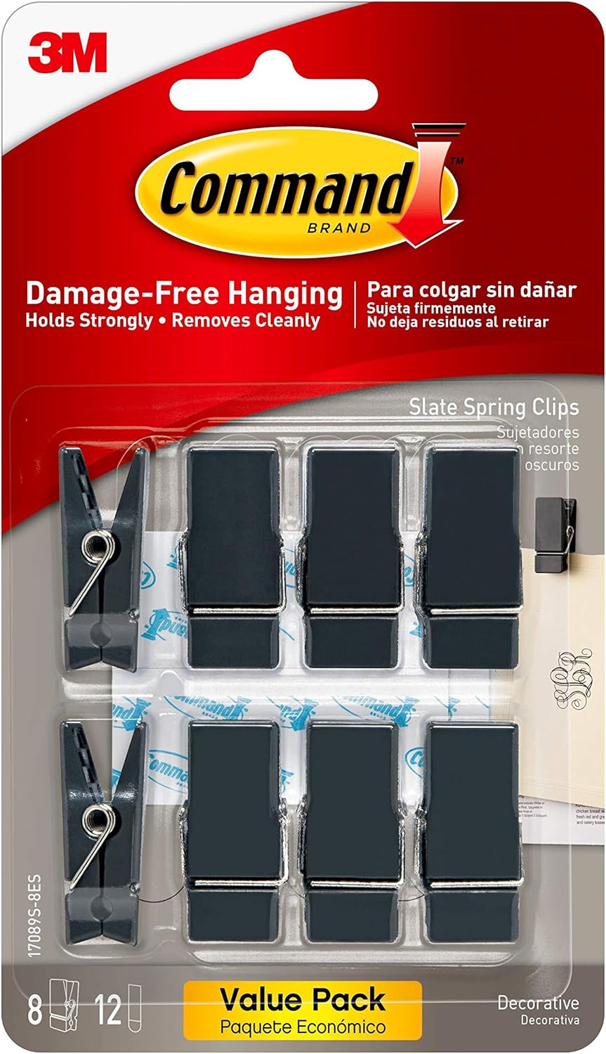 Amazon.com: Command Spring Clips, Slate, 8-Clips, 12-Strips, Decorate ...