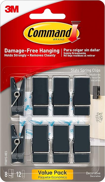 Amazon.com: Command Spring Clips, Slate, 8-Clips, 12-Strips, Decorate ...