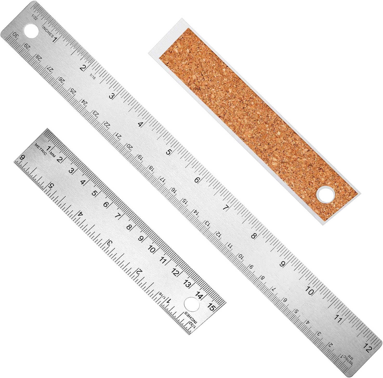 3 Pieces Stainless Steel Cork Back Rulers Set 1 Piece 12 Inch and 2 ...