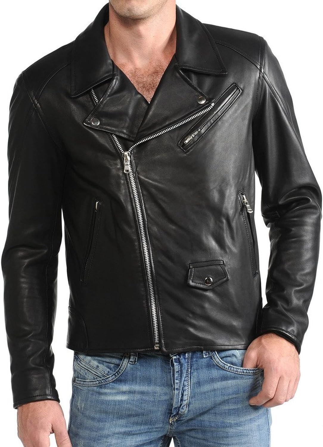 Kingdom Leather New Mens Leather Jacket Slim Fit Biker Motorcycle ...