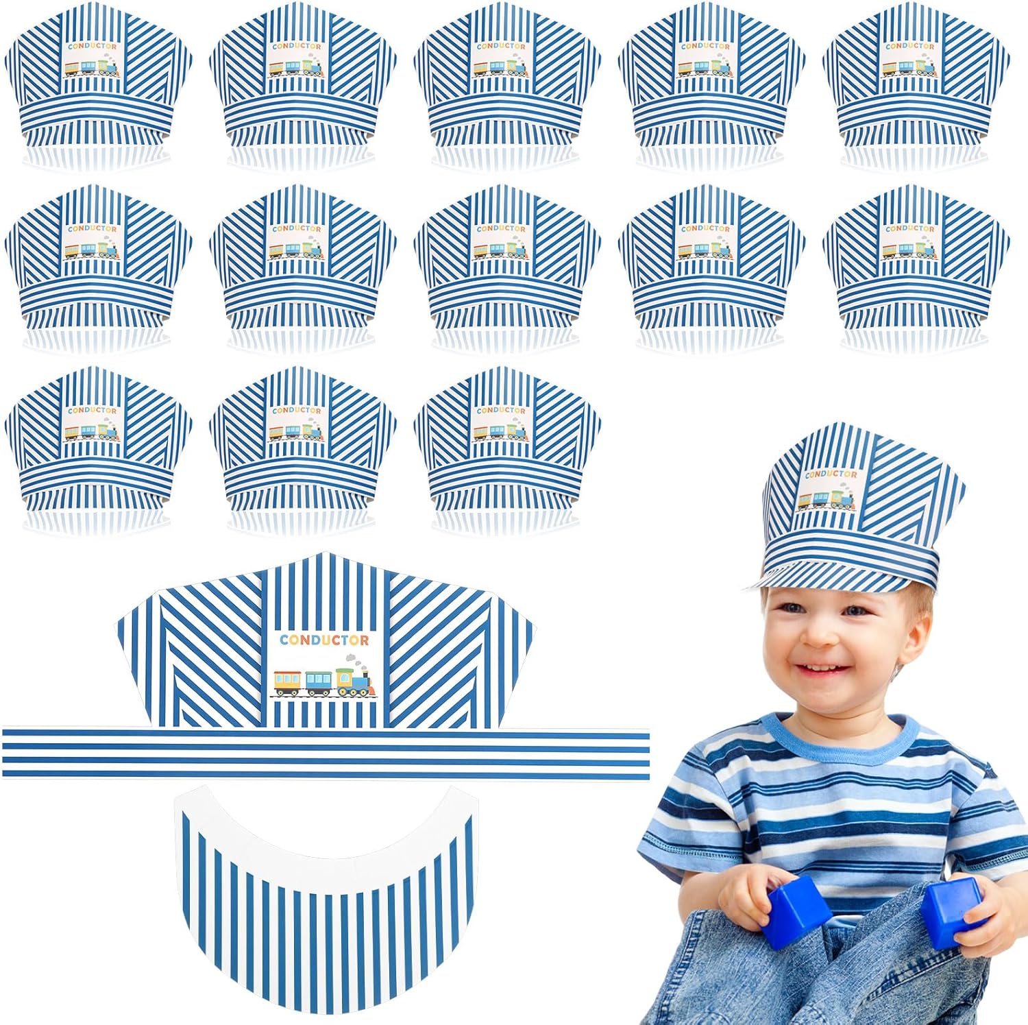 Amazon.com: Bonuci 20 Pieces Paper Train Party Hats Train Engineer Hats ...