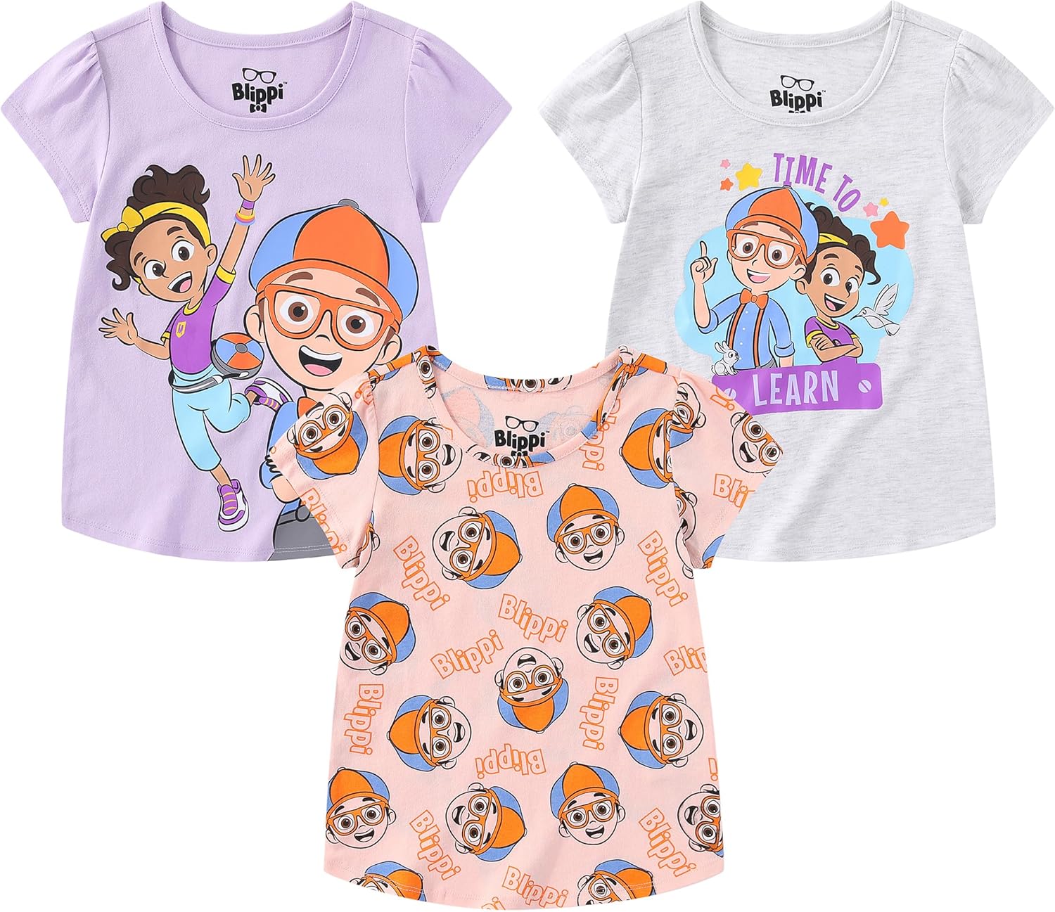 Amazon.com: Blippi and Meekah Girls 3 Pack Short Sleeve T-Shirts for ...