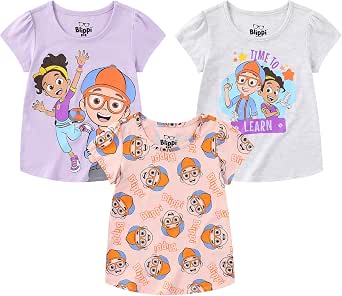 Amazon.com: Blippi and Meekah Girls 3 Pack Short Sleeve T-Shirts for ...