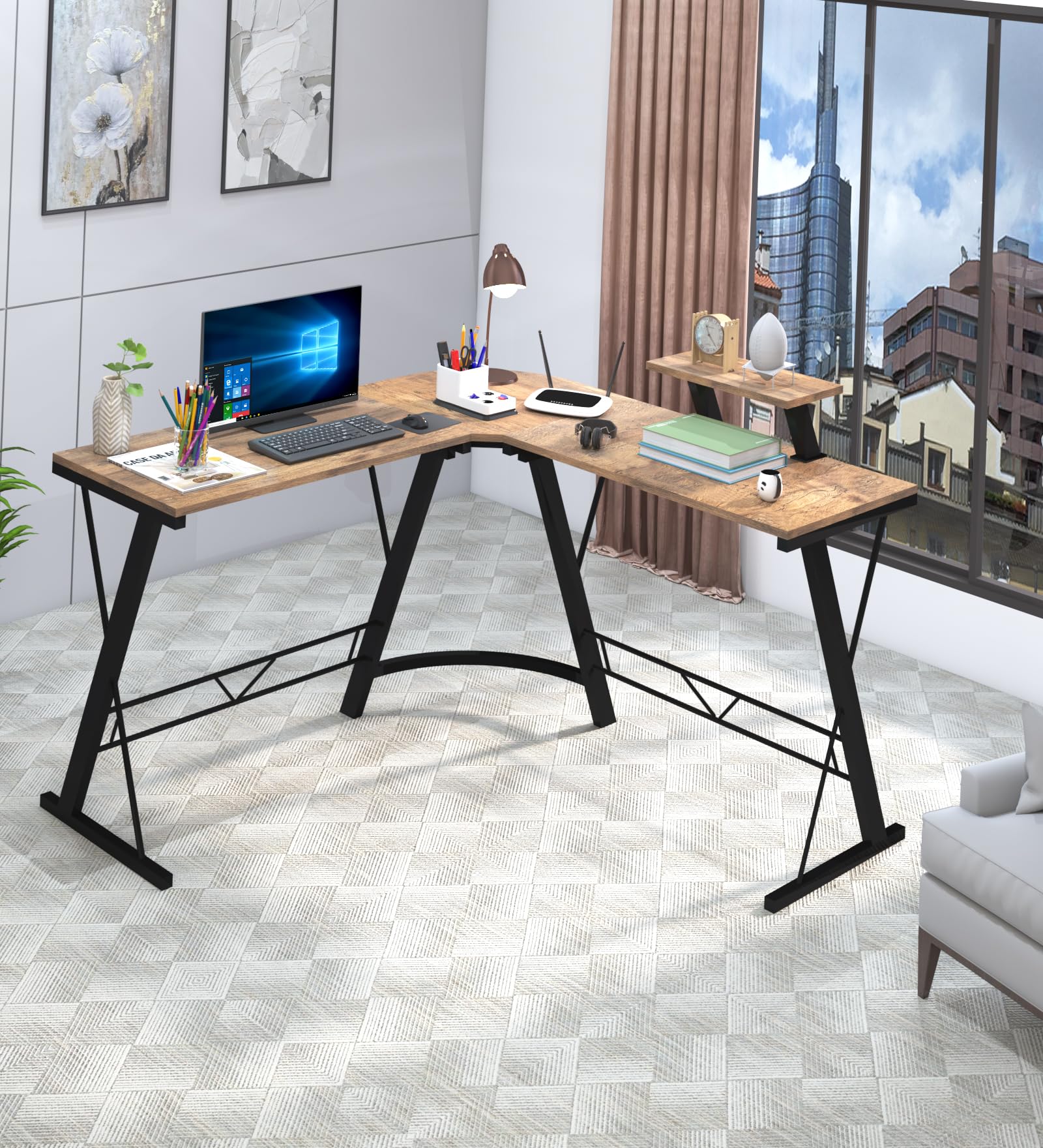 Klaxon L Shaped Study Table for Students and Adults/Computer Table for ...