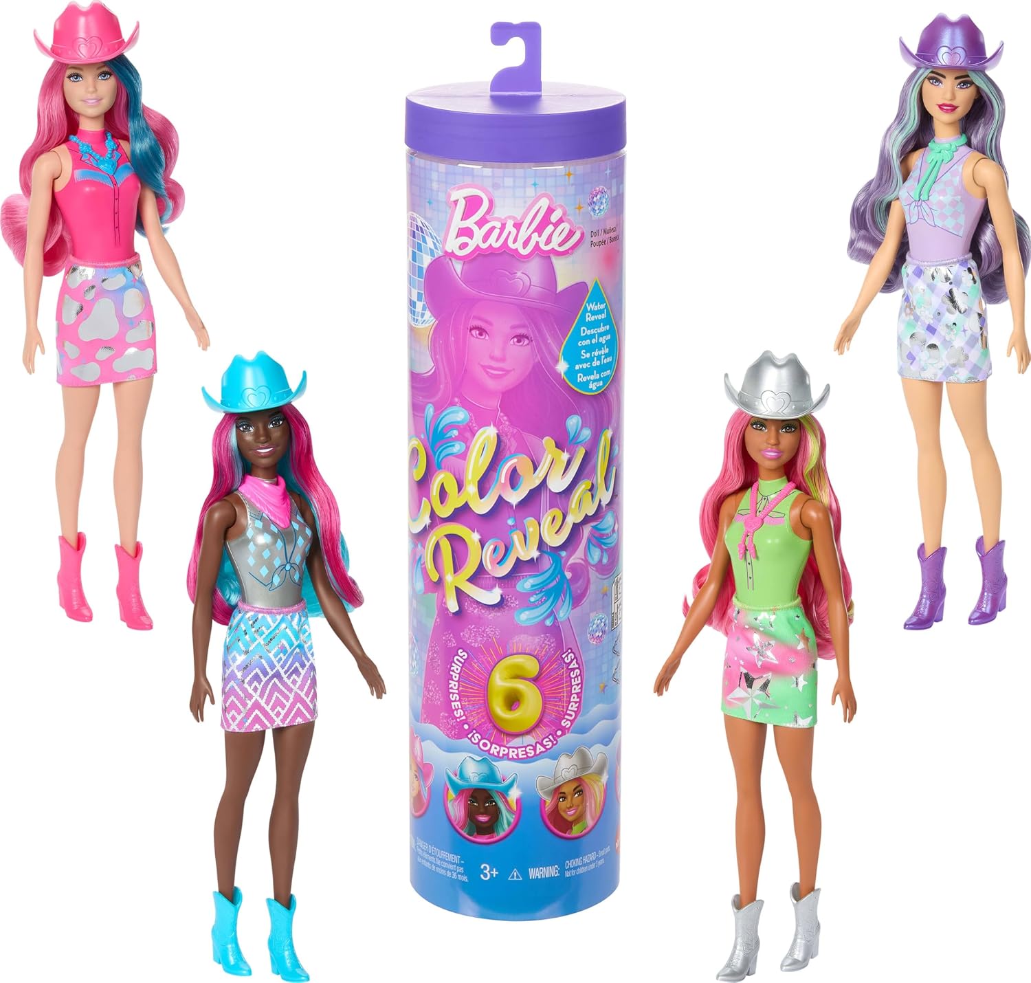 Barbie Color Reveal Fashion Doll & Accessories with 6 Surprises, Disco ...