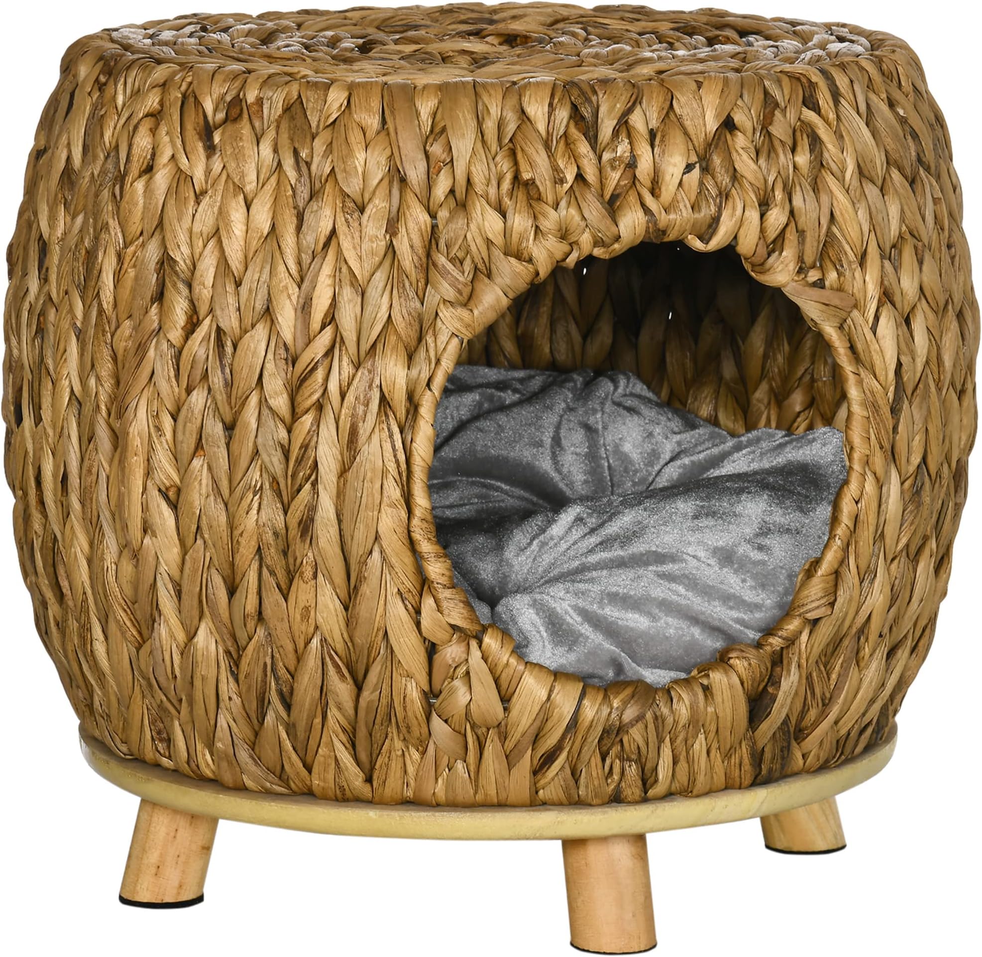 PawHut Wicker Cat House Stool for Rest, Rattan Kitten Bed for Indoor ...