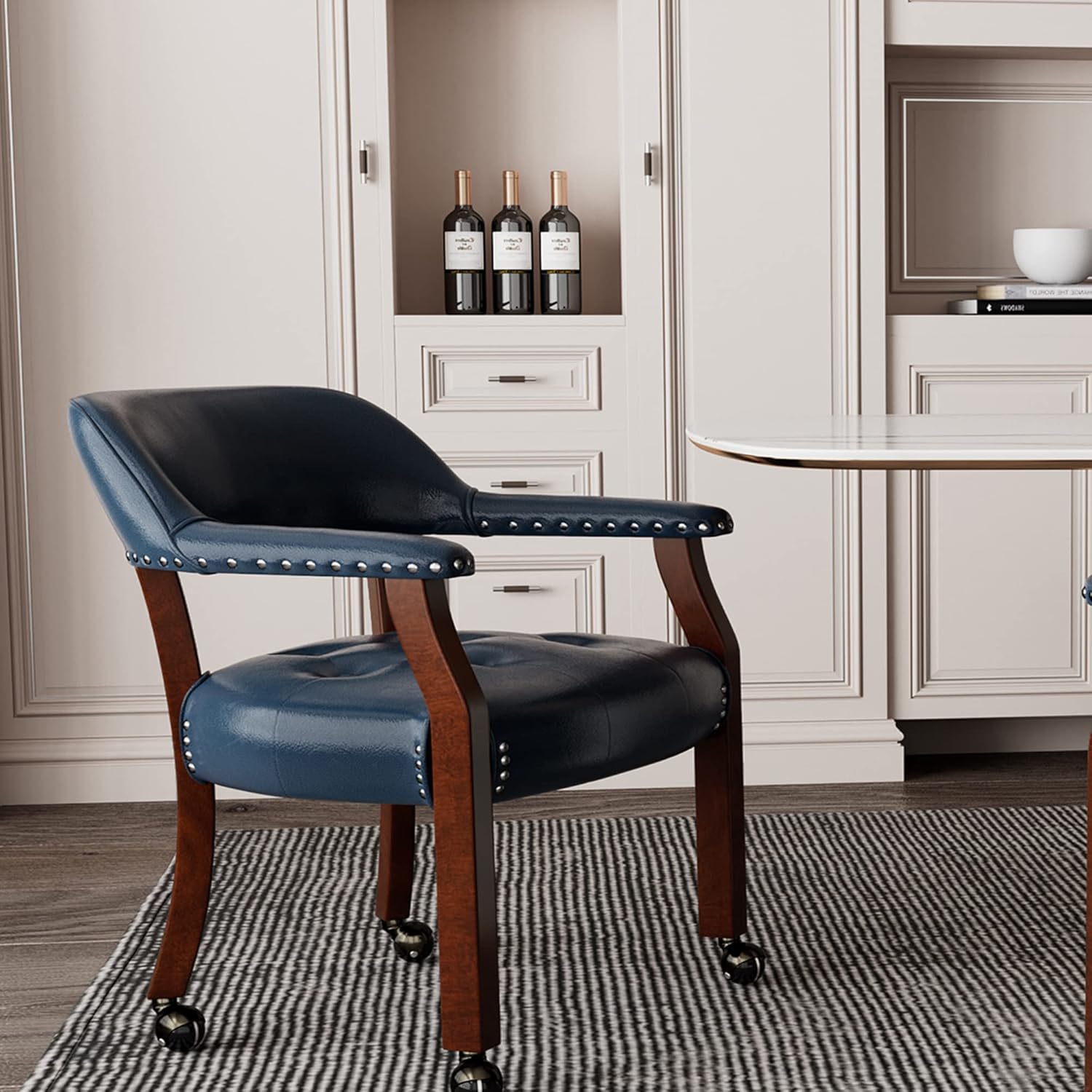 Amazon.com: JESONVID Dining Chair with Casters, Leather Chair with ...