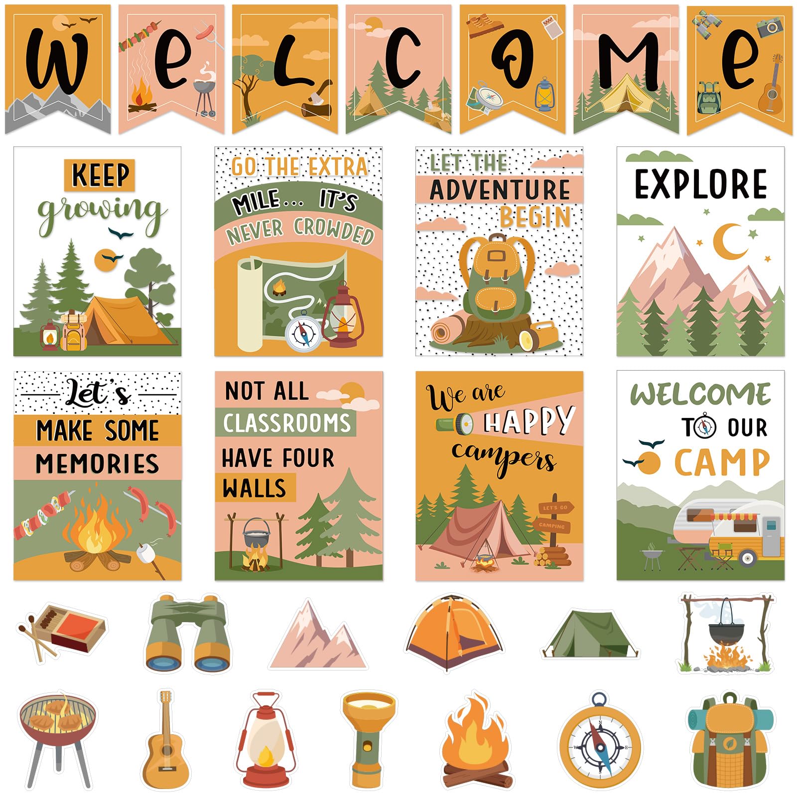 Amazon.com: Outus 28 Pcs Camping Welcome Bulletin Board Posters Decor ...