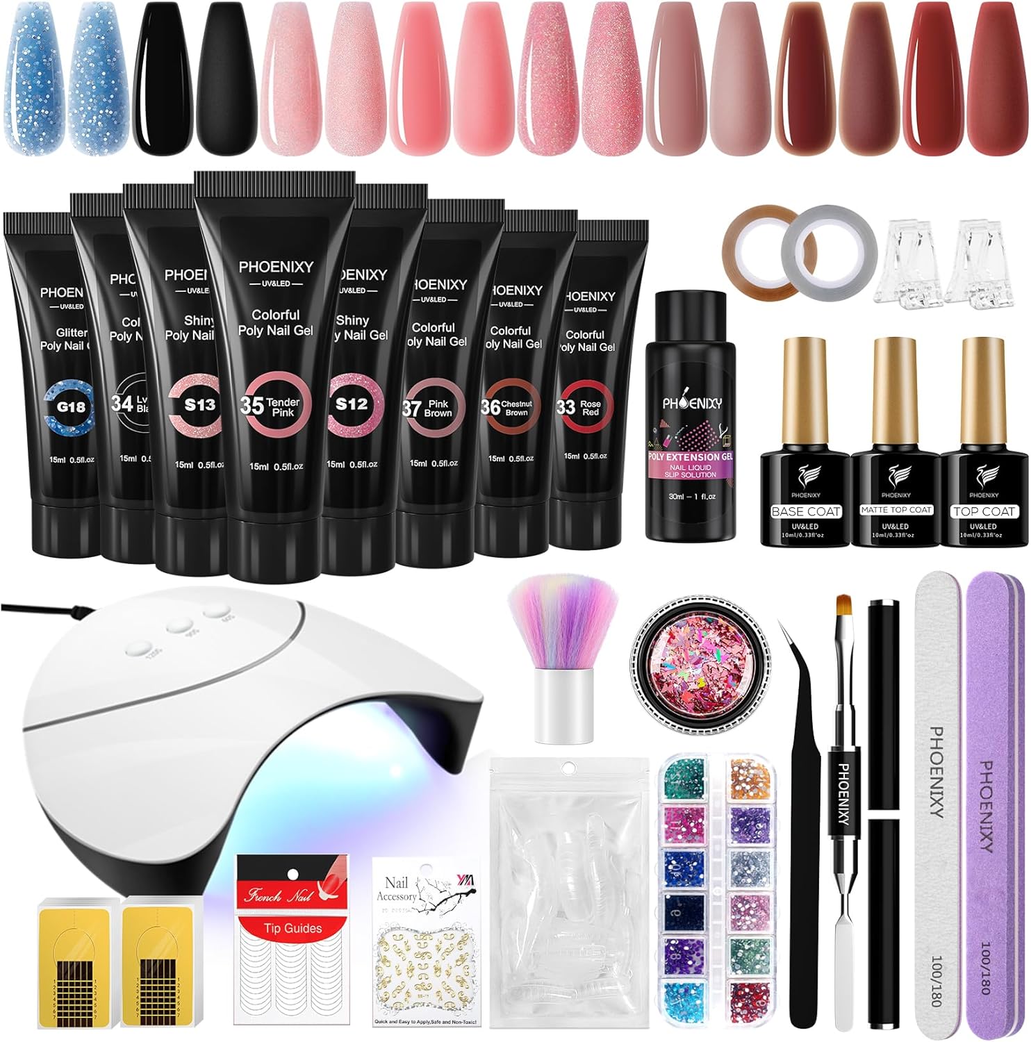 Poly Nail Gel Kit, Phoenixy 8 Colors 15ml Poly Nail Gel Set with Nail ...