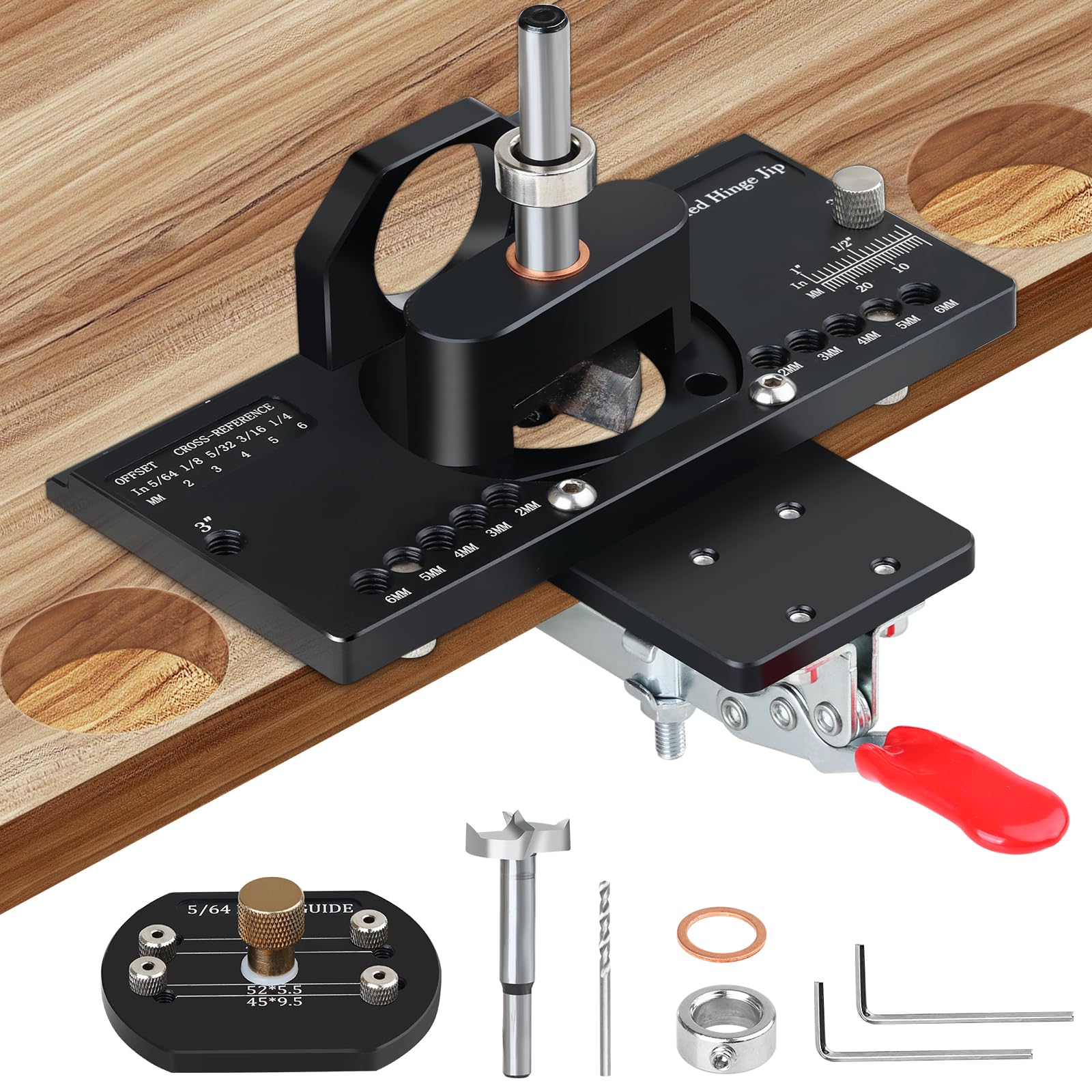 35mm Concealed Hinge Jig, Cabinet Hardware Jig with Quick Clamp and Dust Collection Adapter ...