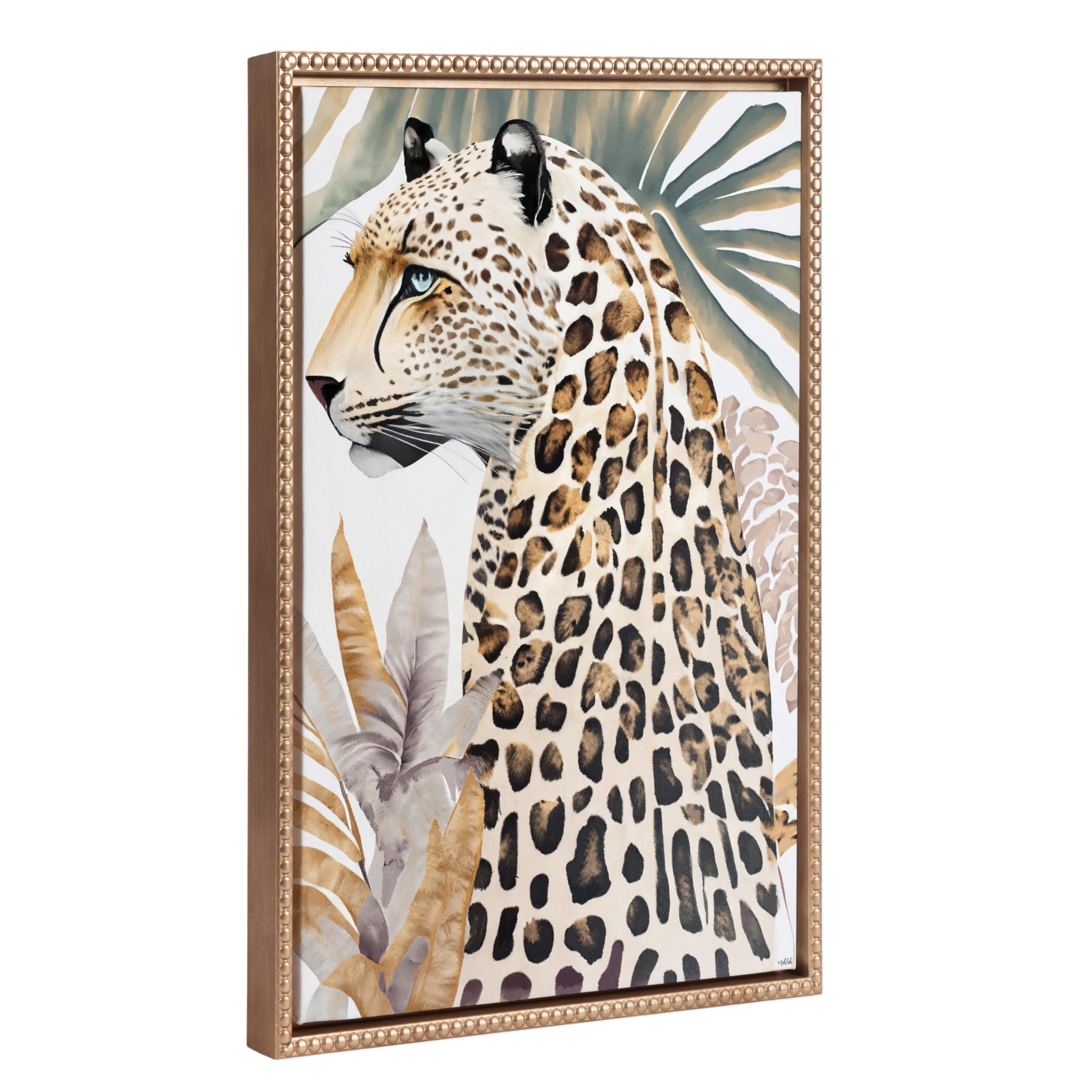 Kate and Laurel Sylvie Beaded Fern Cheetah Vintage Framed Canvas Wall ...