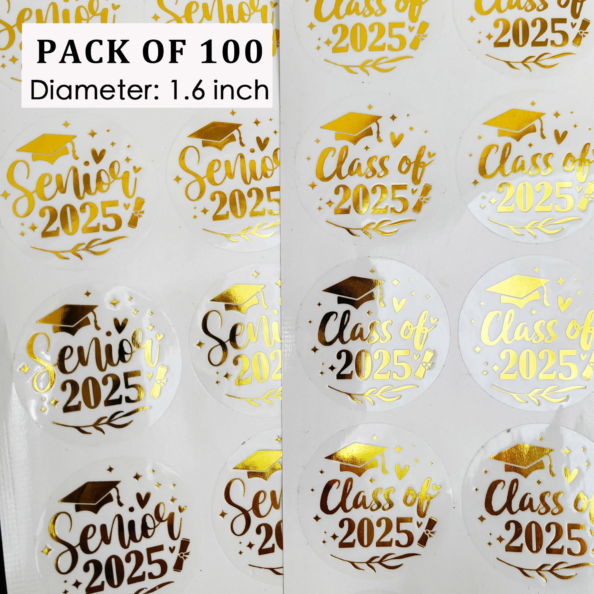 Snapklik.com : 100 X Graduation Stickers Class Of 2025 Transparent Gold ...