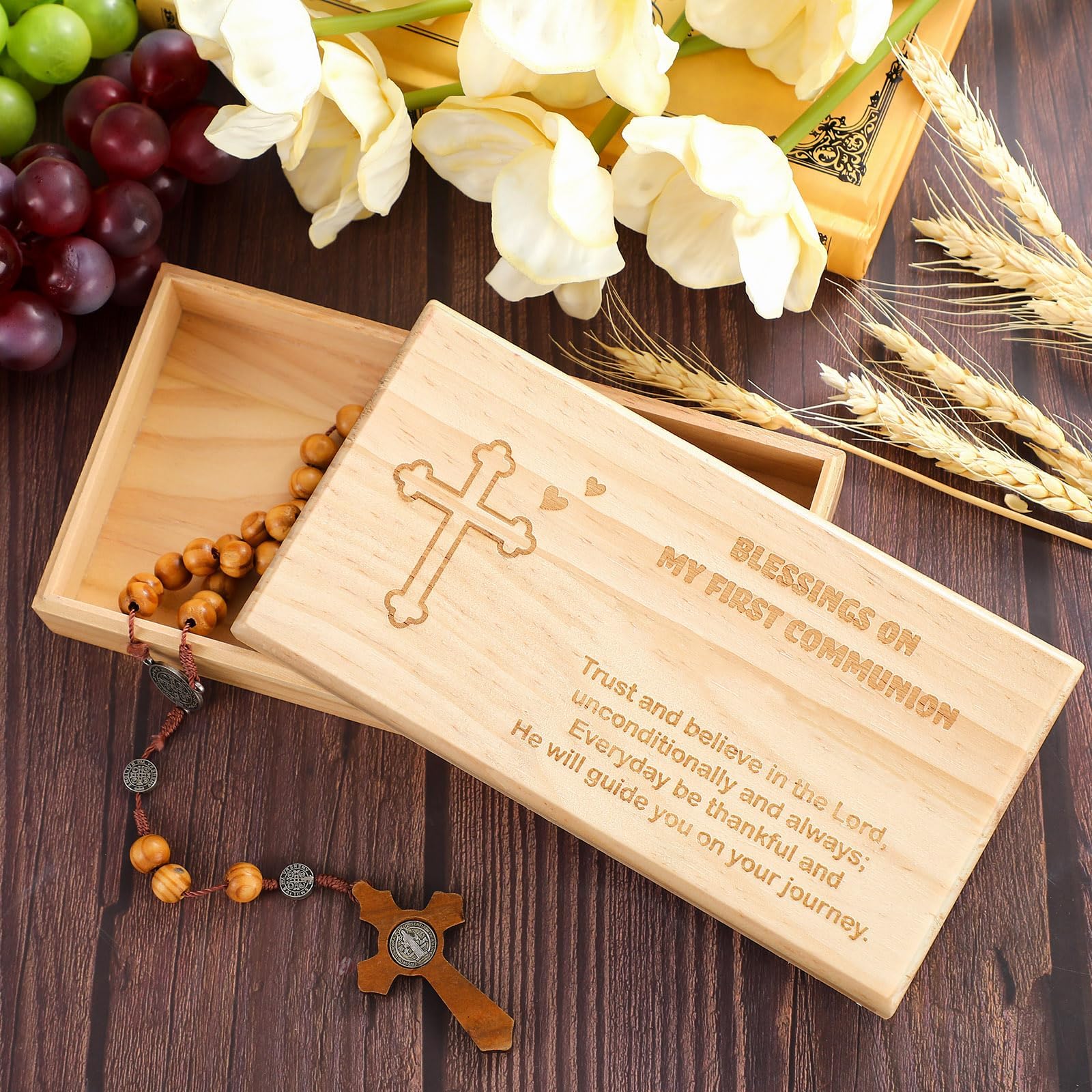 Amazon.com: Sunnychicc Engraved First Communion Valet Box Cross Rosary ...