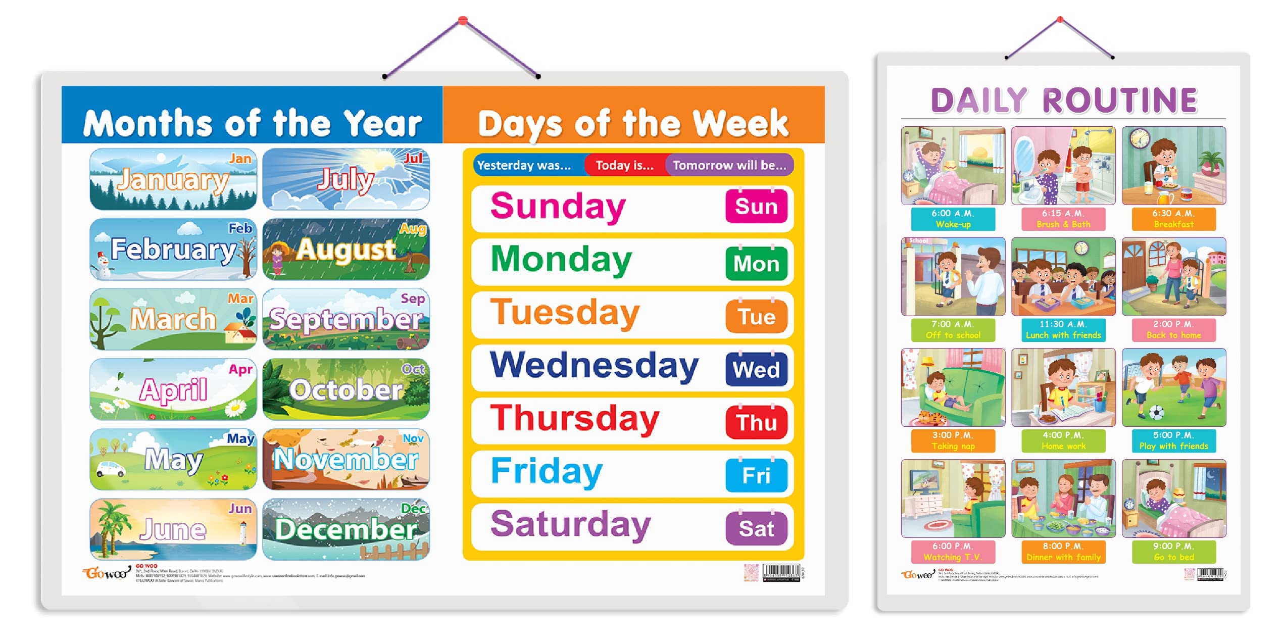 Buy Set of 2 MONTHS OF THE YEAR AND DAYS OF THE WEEK and DAILY ROUTINE ...
