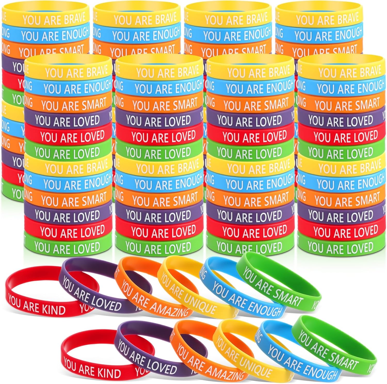 Amazon.com: Ecally 120 Pcs Affirmation Silicone Bracelets Bulk ...