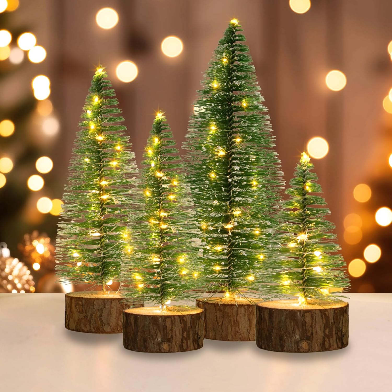 Amazon.com: 4 PCS Mini Christmas Trees, Artificial Bottle Brush Trees ...