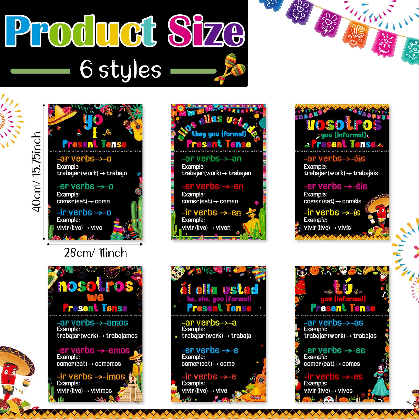 Snapklik.com : Sinload 6 Pcs Spanish Classroom Poster Set Spanish Verb ...