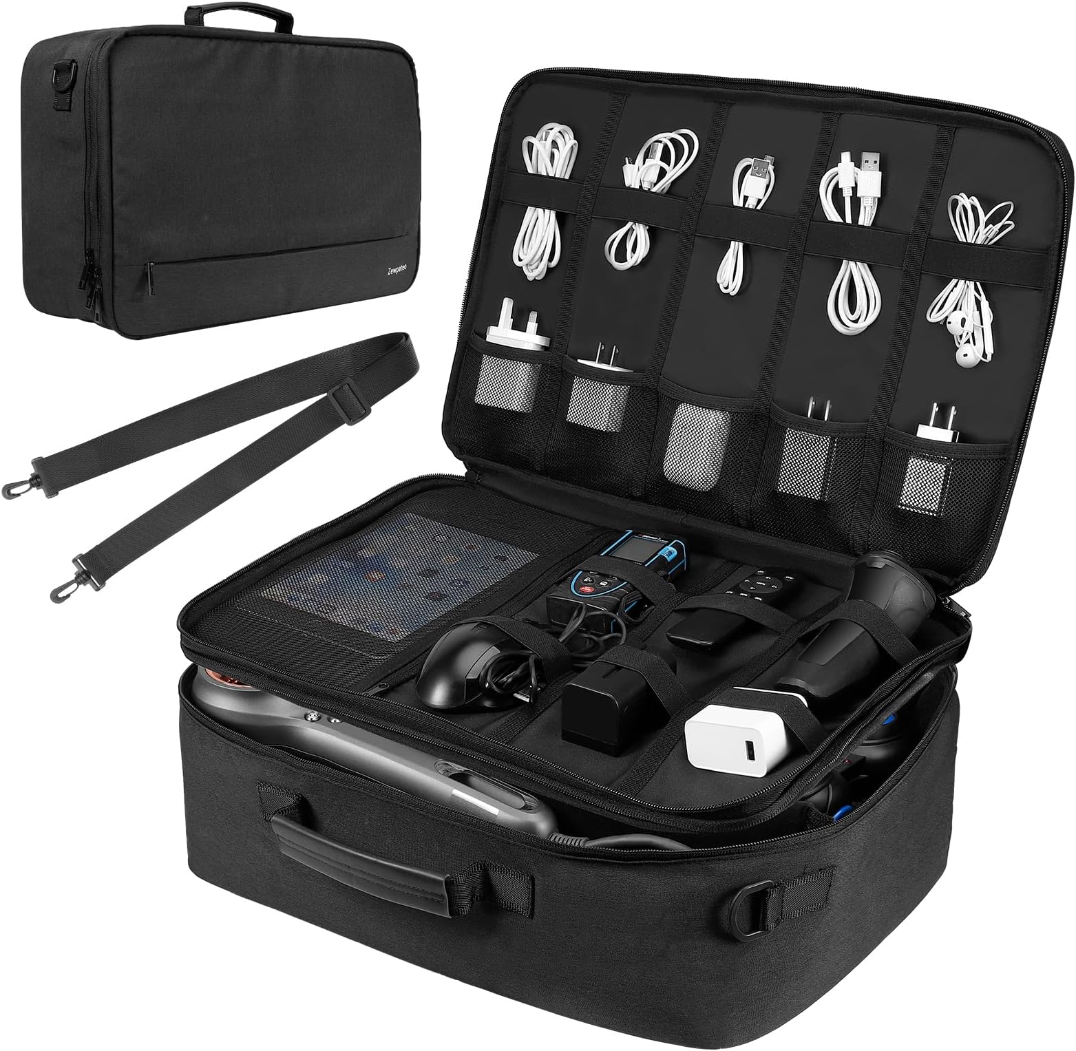 Amazon.com: Extra Large Electronics Organizer Travel Case, Double Layer ...