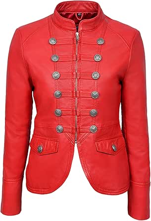 New 'VICTORY' Ladies Military Style Jacket Red Front Studded Real ...