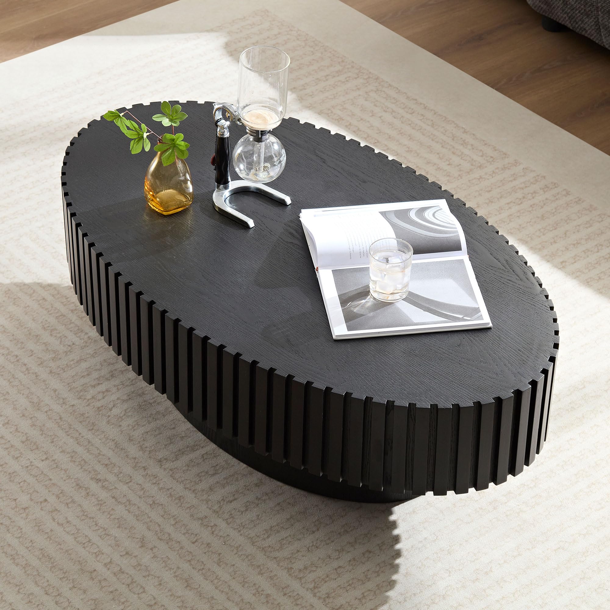 Amazon.com: Modern Oval Coffee Table with Handcrafted Relief, Drum ...