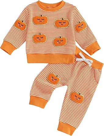 Amazon.com: Lenjindjer Toddler Baby Boy Girl Halloween Outfit Ghost Pumpkin Print Waffle Long ...