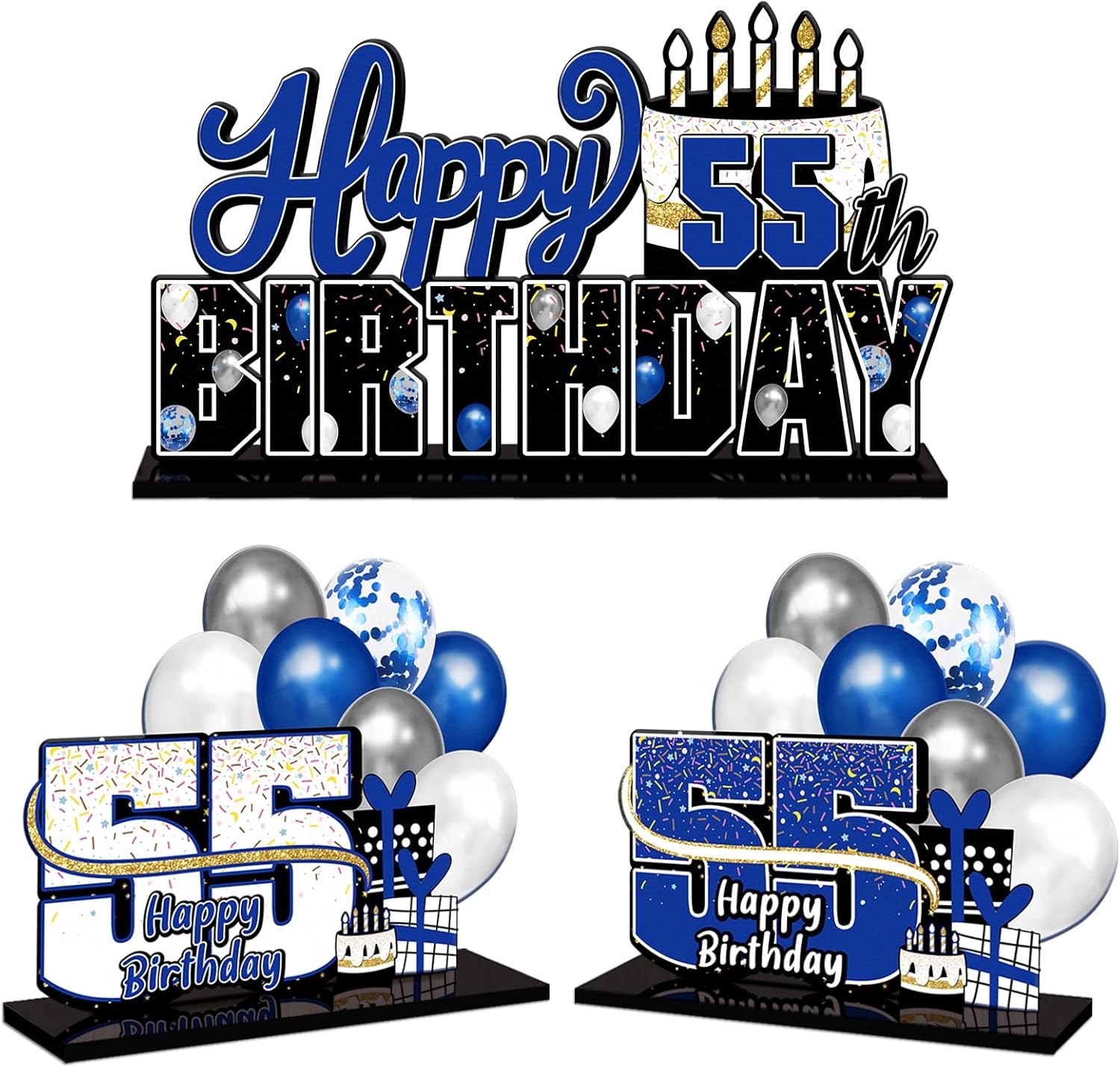 Amazon.com: LINGTEER Happy 55th Birthday Blue Acrylic Table Topper ...