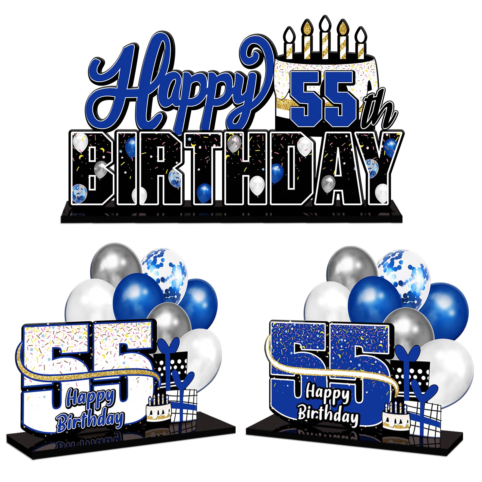 Amazon.com: LINGTEER Happy 55th Birthday Blue Acrylic Table Topper ...