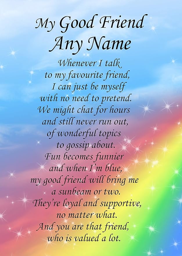 Personalised Good Friend Poem Verse Card : Amazon.co.uk: Stationery ...