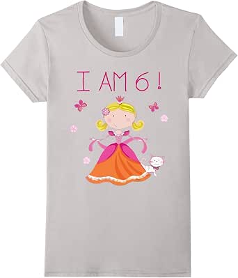 Amazon.com: I Am 6! I Am Six Princess Cat Birthday T-Shirt For Girls ...
