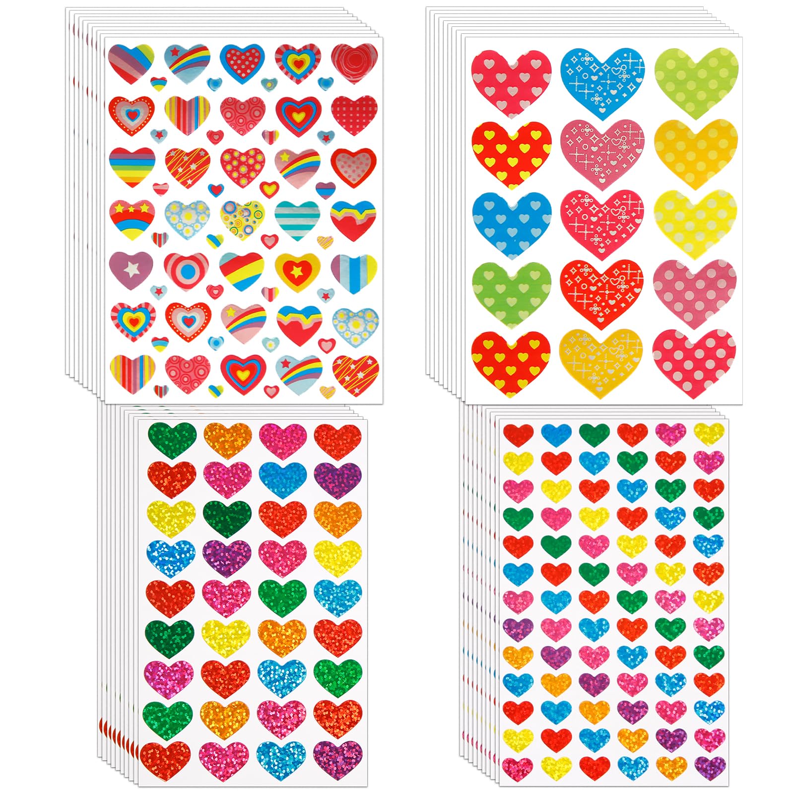 40 Sheets/1920pcs Glitter Heart Stickers, Self Adhesive Valentines Day ...